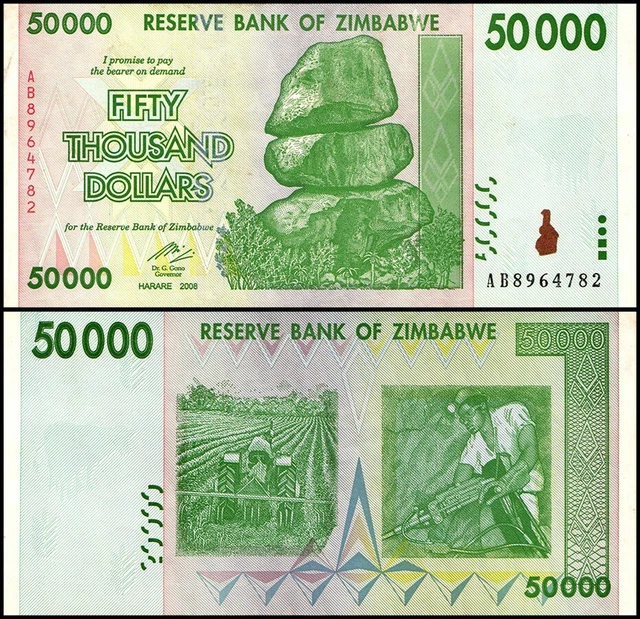 ZIMBABWE 50000 DOLLARS, 2008, P-74a, Used X 1000 PCS Brick $658.61 ...