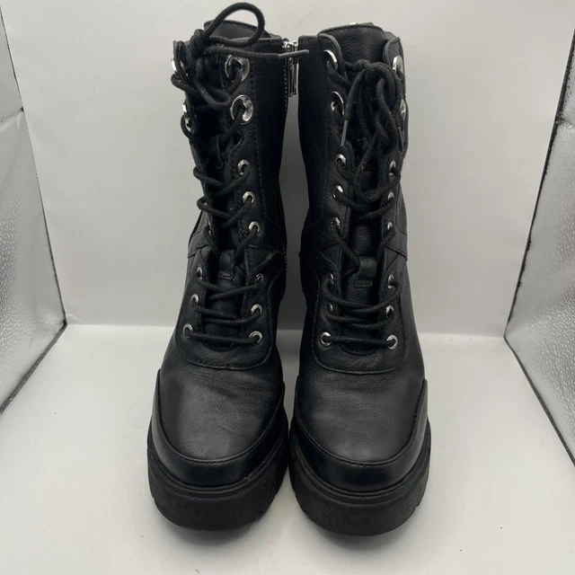 ALDO BLACK LEATHER Combat Ankle Boot Zipper Side Women’s Size UK4.5 ...