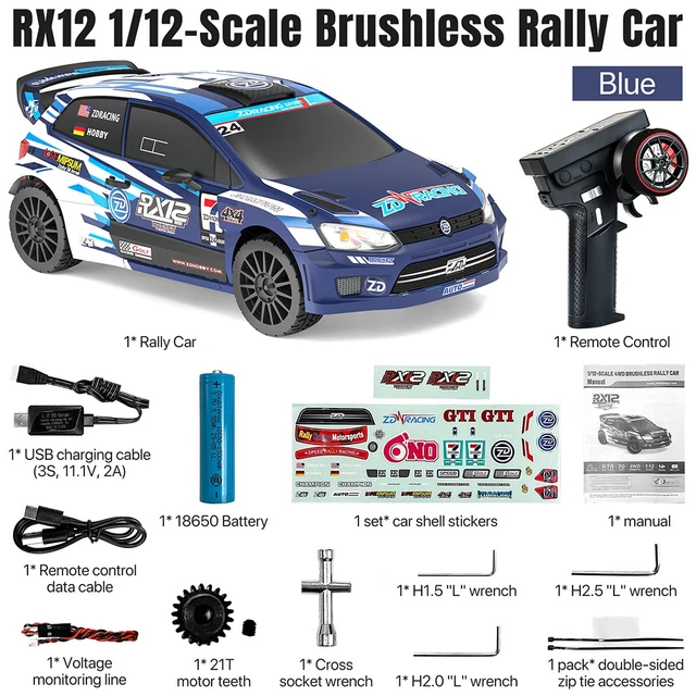 ZD RACING RX12 1/12 RC Rally Car Brushless Drift Car 70KM/H 4WD 2200mAh ...