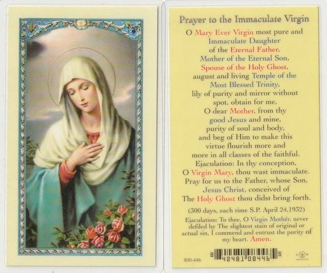 *+LAMINATED HOLY CARD+-(LAMINATED)-&PRAYER To The Immaculate Virgin ...