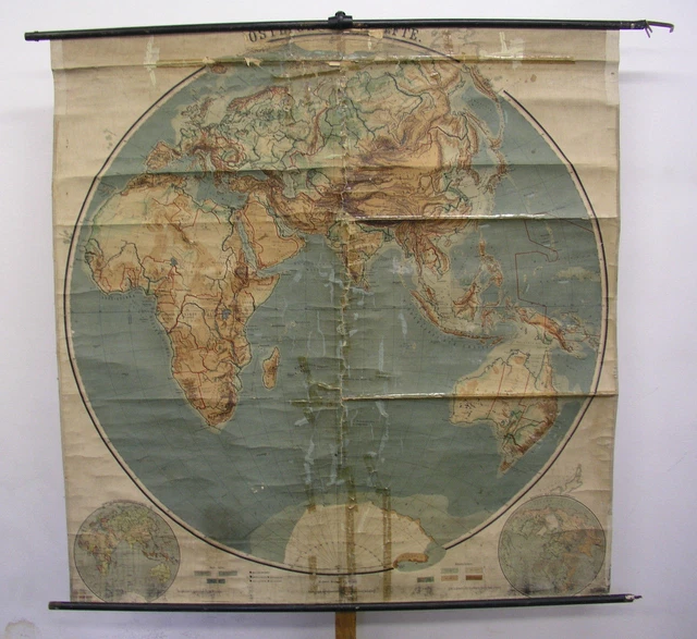 SCHULWANDKARTE ÖSTLICHE ERDHÄLFTE Planiglobe Planiglob eastern hemisphere ~1914 £171.57 ...