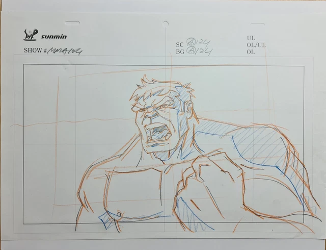 MARVEL AVENGERS ASSEMBLE Production Animation Cel Drawing: Hulk - 1498 ...
