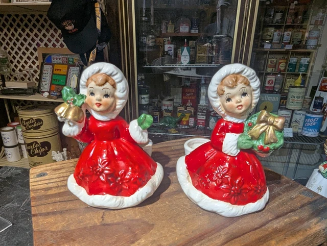 VINTAGE PAIR OF 1950's Lefton Japan Christmas Girls Candle Holders ...