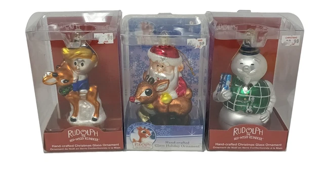 KURT S ADLER Rudolph the Red-Nosed Reindeer Glass Ornaments Set Of 3 ...