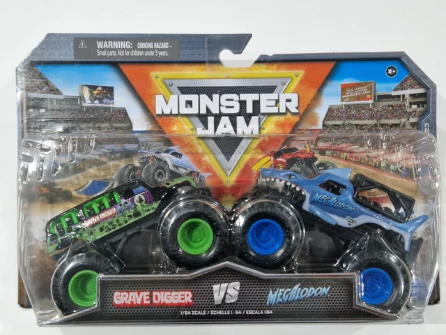 MONSTER JAM GRAVE DIGGER Vs MEGALODON 1:64 DOUBLE PACK Brand New RARE £ ...