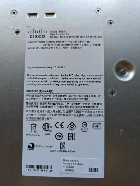 CISCO CATALYST 9300 C9300-24P-E V2 24-Port PoE+ Network Switch $1,000. ...