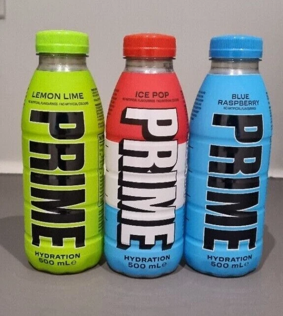 PRIME HYDRATION DRINK 3 Pack - Lemon Lime, Blue Raspberry and Ice Pop ...