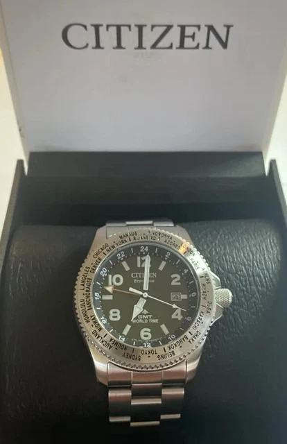 CITIZEN LAND GMT Dual Time Promaster Eco-Drive World Time Watch BJ7100 ...
