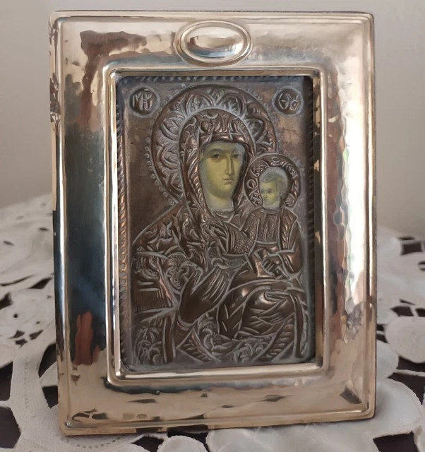 VINTAGE BYZANTINISCH GRIECHISCH-ORTHODOXE Ikone Mutter Maria Baby Jesus ...