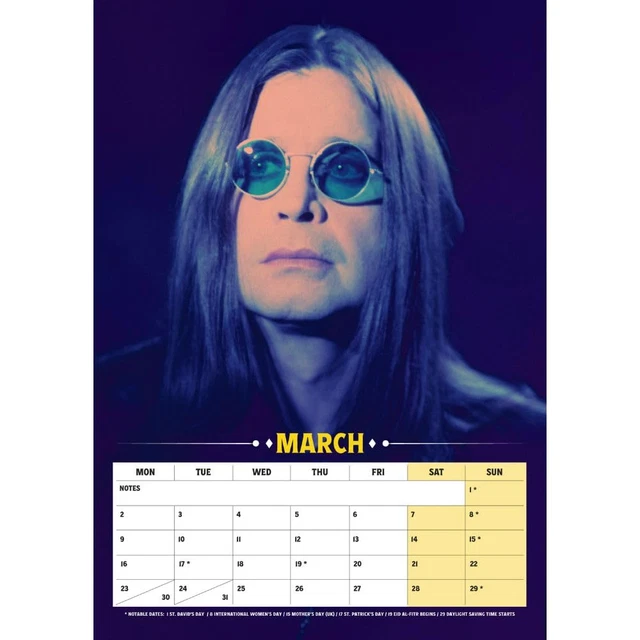 2026 CALENDAR OZZY OSBOURNE MONTH to VIEW A3 WALL CALENDAR OFFICIAL ...