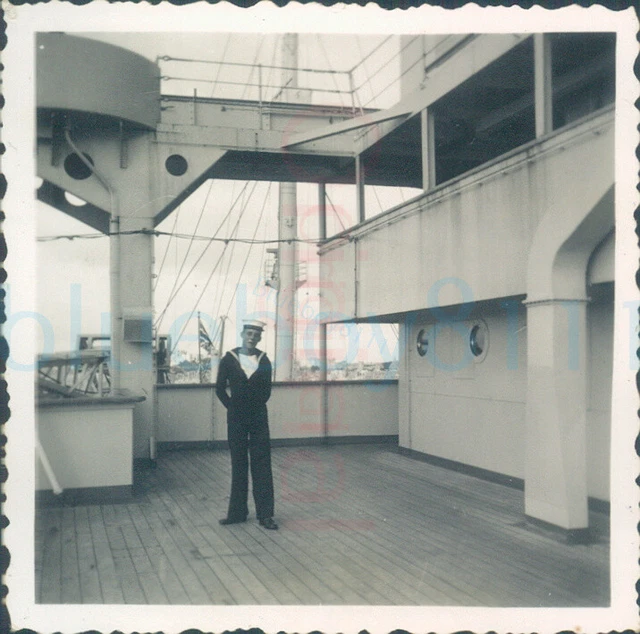 1954 ROYAL NAVY Naval Ratings 'BTH Me' HMS Ranpura deck Malta 2.2" Orig ...