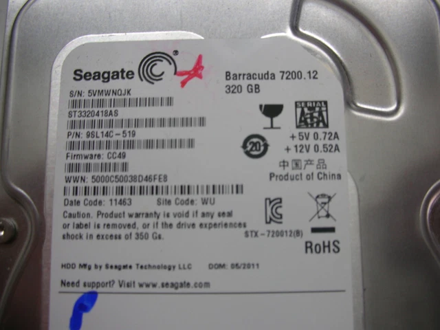 SEAGATE BARRACUDA 7200.12 320gb ST3320418AS 100535704 Rev C CC49 EUR 10,30 - PicClick FR