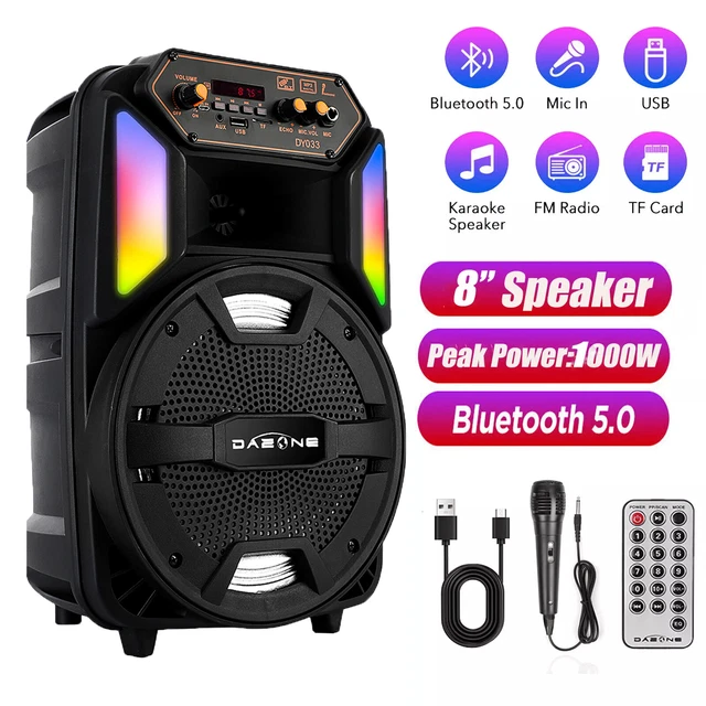 1000W PORTABLE BLUETOOTH Speaker 8 Inch woofer Heavy Bass Sound System ...
