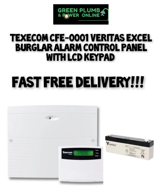 TEXECOM CFE-0001 VERITAS Excel 8 Zone Alarm Panel & LCD Keypad + 2.2ah ...