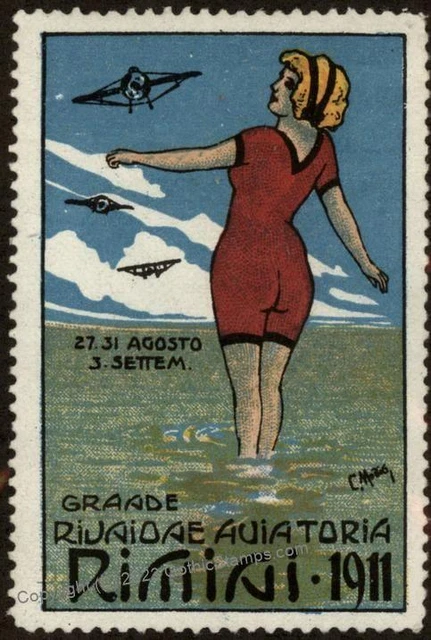 ITALY 1911 RIMINI Early Flight Vignette Cinderella Label Stamp 102913 ...