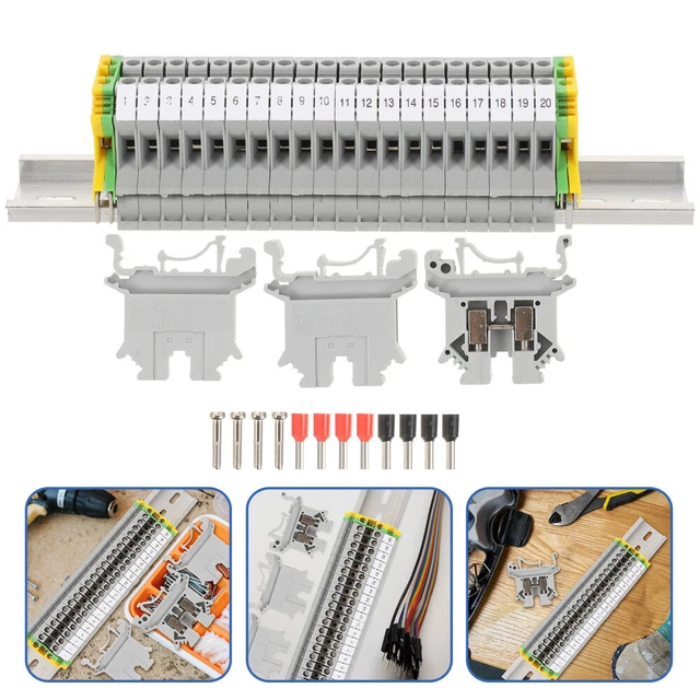 DIN RAIL TERMINAL Blocks Kit Strip Fixed Bridge Jumpers Screw Terminals ...