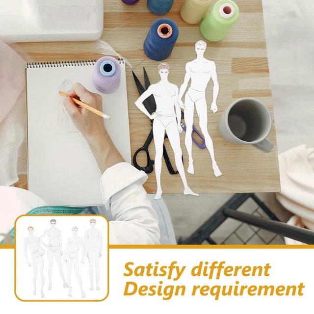 4 PCS MALE Drawing Rulers Kit Plastic Template Set for Clothing Design ...