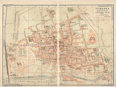 CARTA GEOGRAFICA ANTICA FERRARA Pianta della città 1916 Old antique map ...