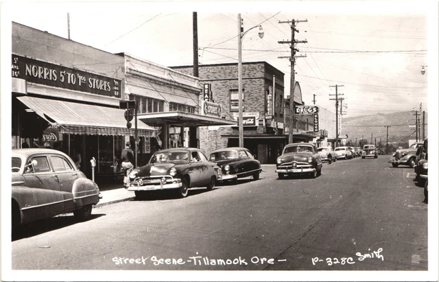 MAIN STREET VIEW antique real photo postcard rppc TILLAMOOK OREGON OR ...