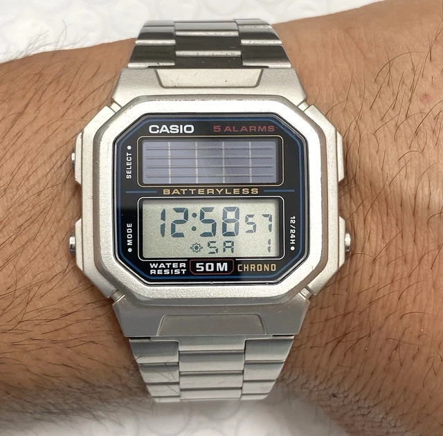 CASIO SOLAR DIGITAL Watch Vintage AL-190W 3274 5 Alarms 37mm Silver ...