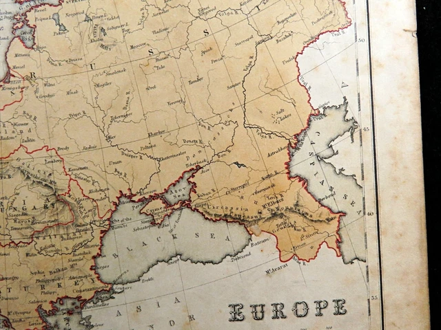 MAP OF EUROPE Old European Borders Antique Hand Coloured Engraving 1857 ...