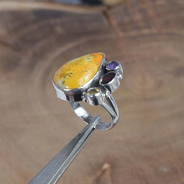 925 SOLID STERLING Silver Bumble Bee Jasper Ring-6 us F388 EUR 12,61 ...
