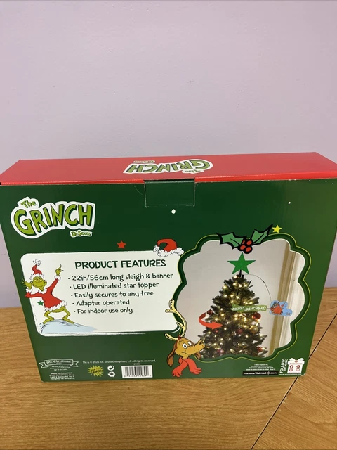 MR. CHRISTMAS ANIMATED Grinch Sleigh Tree Topper with LED Star and ...