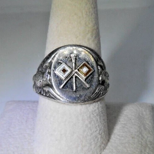 WW2 US ARMY Signal Corps Signet Ring Enameled Sterling Silver Size 9.5 ...