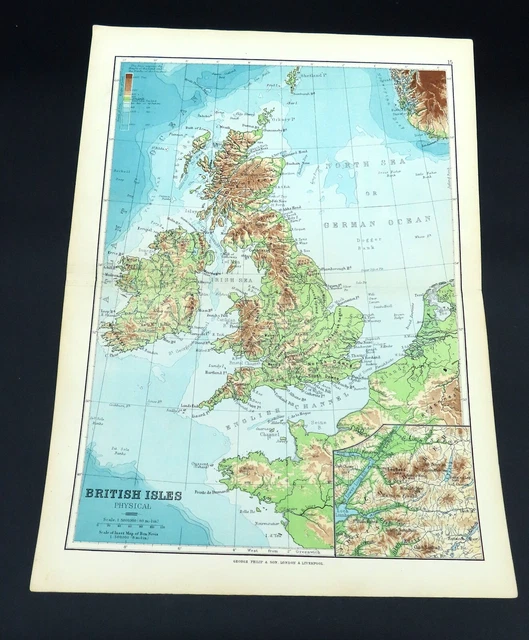 1896 ANTIQUE MAP of The British Isles Physical Geography England UK ...