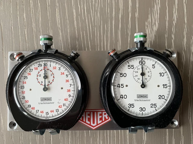 HEUER LEONIDAS TRACKMASTER Black Rally Timer Stopwatch Set £225.00 ...