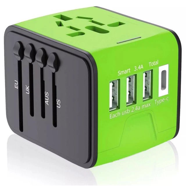 3.4A UNIVERSAL TRAVEL Adapter 3 USB +Type-C Fast Charger Plug for 170 ...