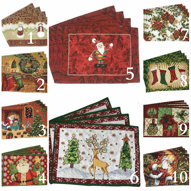 CHRISTMAS PLACEMATS SET of 4 Santa Calus Snowman Reindeer Kitchen Table ...