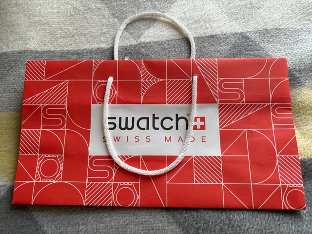 EMPTY NEW SWATCH watch red paper carrier bag with white cord handles £1 ...