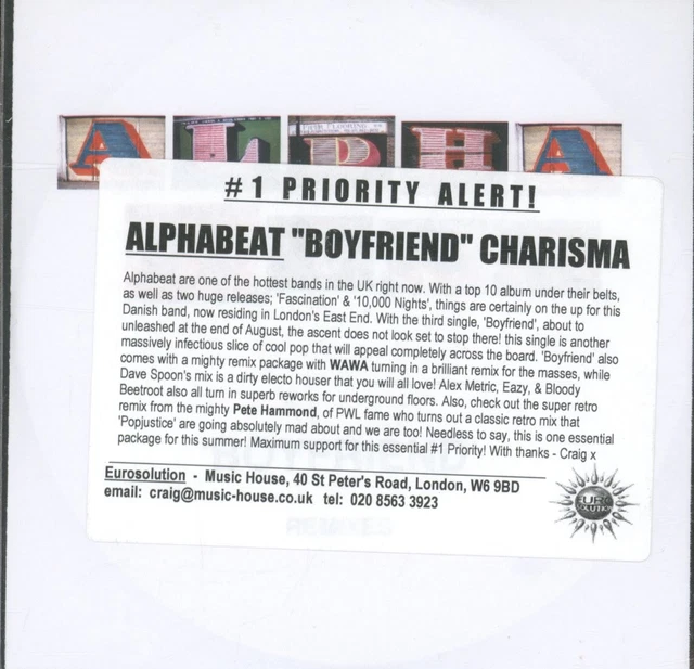 ALPHA BEAT BOYFRIEND CDr Europe Charisma 8 mix promo cd-r with company ...