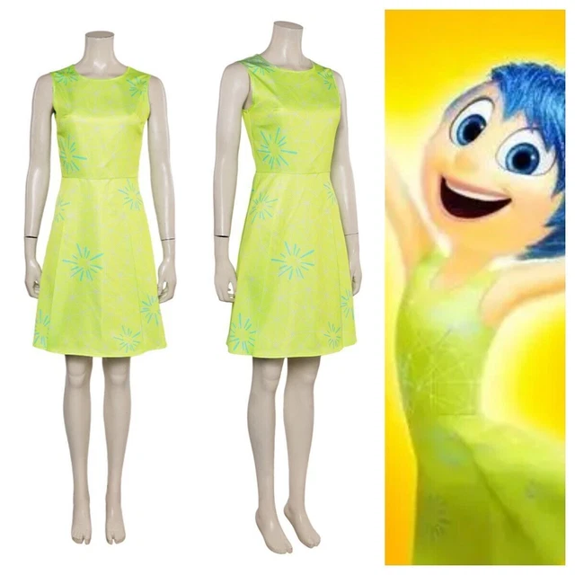 2024 MOVIE INSIDE Out 2: Joy Cosplay Costume Green Dress Halloween ...