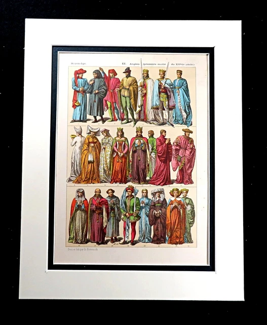 MEDIEVAL ENGLISH COSTUME Dress Fashion Clothing History Antique Print ...