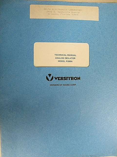 VERSITRON ANALOG ISOLATOR R300A Technical Manual EUR 18,20 - PicClick FR