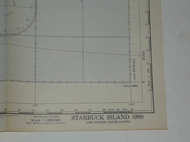 1946 SOUTH PACIFIC Aeronautical Chart Starbuck Island Vintage AAF Nav ...