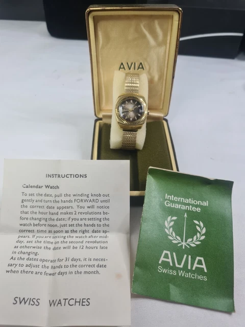 VINTAGE AVIA MATIC 21 Jewels Incabloc Date Ladies Watch Gold Plated ...