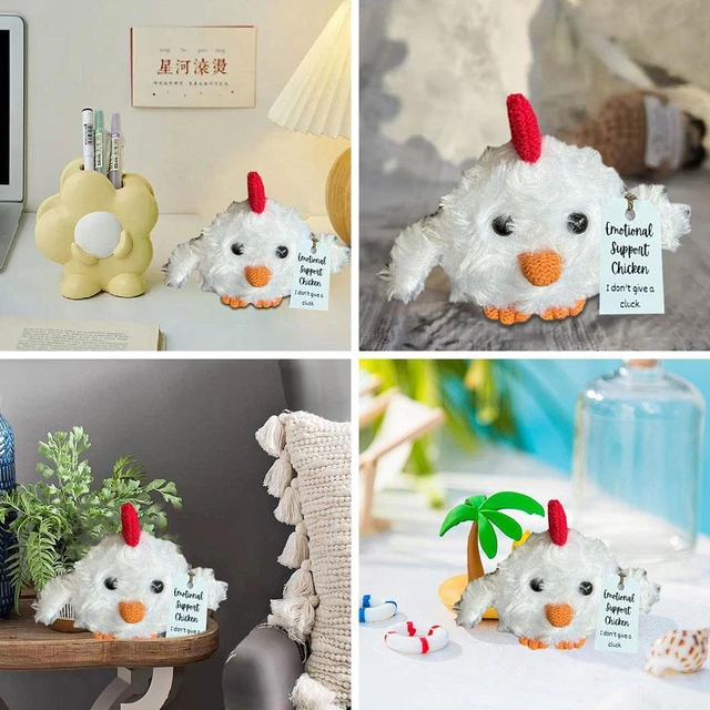 HANDMADE CROCHETED EMOTIONAL Support Plush Chicken Positive with Card ...