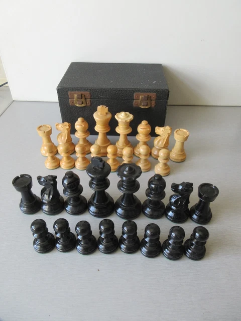 VINTAGE STAUNTON STYLE WEIGHTED CHESS PIECES - Full Set - King 70mm ...