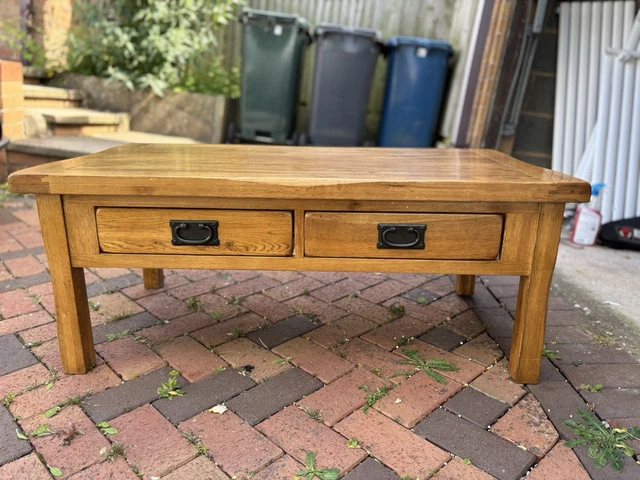 OAK FURNITURE LAND Original Rustic Solid Oak 4-Drawer Coffee Table £300.00 - PicClick UK