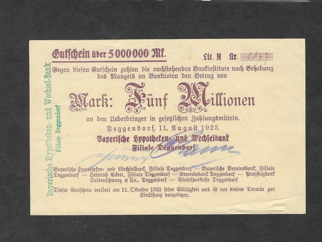 NOTGELD- DEGGENDORF- 5 Millionen Mark-Scheck EUR 6,57 - PicClick DE