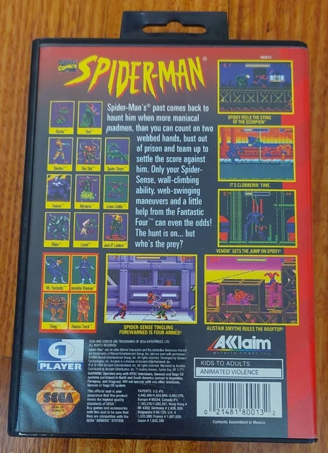 SEGA GENESIS MARVEL Comics Spiderman The Animated Series Video Game ...