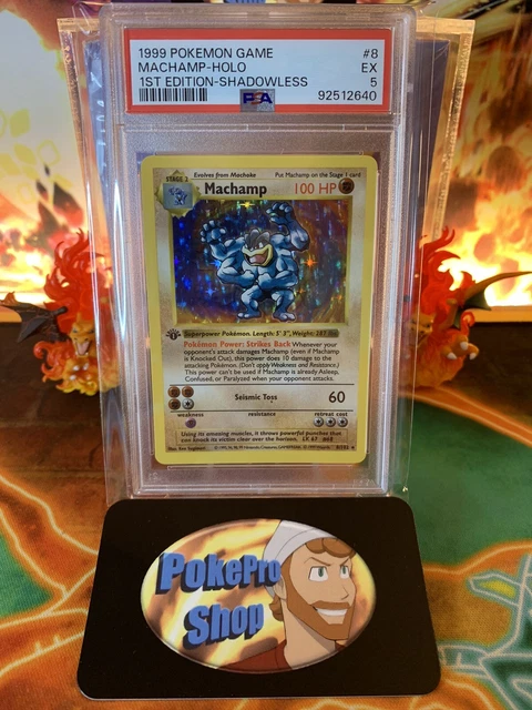 1999 SET BASE Pokemon Shadowless 1a Edizione Machamp Galaxy-Holo 8/102 ...