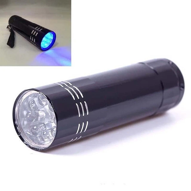 MINI ALUMINUM UV Light Flashlight 9 LED Torch Lights Black Lamp ...