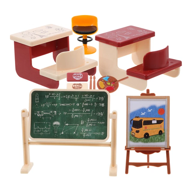MINI FOURNITURES SCOLAIRES De Classe Poupée Bureau Tableau Noir Jouets ...
