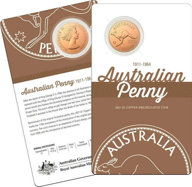 2021 $1 110TH Anniversary of Australian Penny Bounding Kangaroo Copper ...