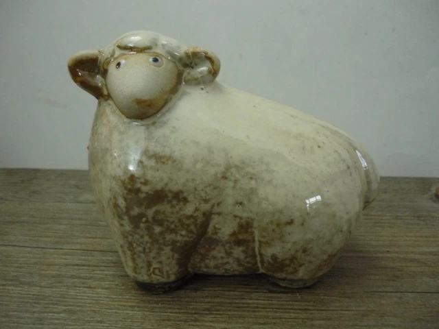 STONEWARE STUDIO POTTERY Chubby Sheep Lamb Ceramic Figurine Ornament ...