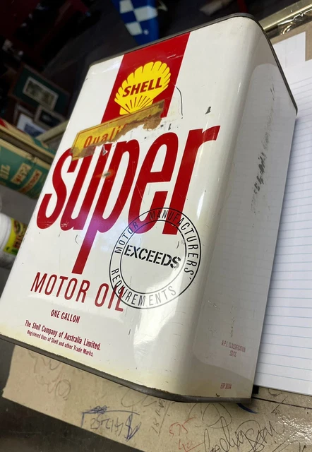 SHELL SUPER MOTOR Oil 1 Gallon Oil Tin $0.99 - PicClick AU
